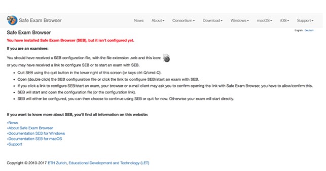 You have installed Safe Exam Browser (SEB), but it isn't configured yet ...